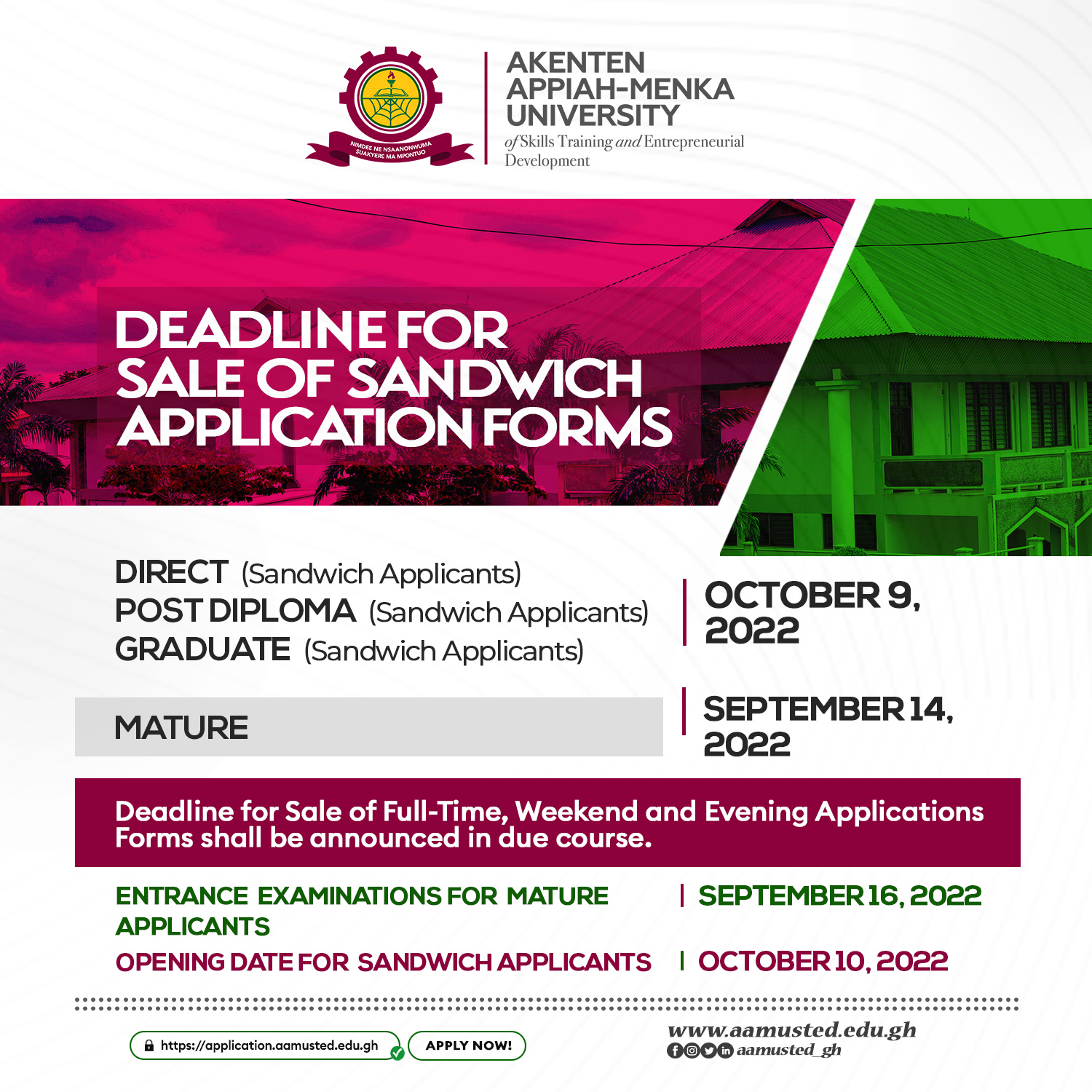 DEADLINE FOR SALE OF SANDWICH APPLICATION FORMS AAMUSTED