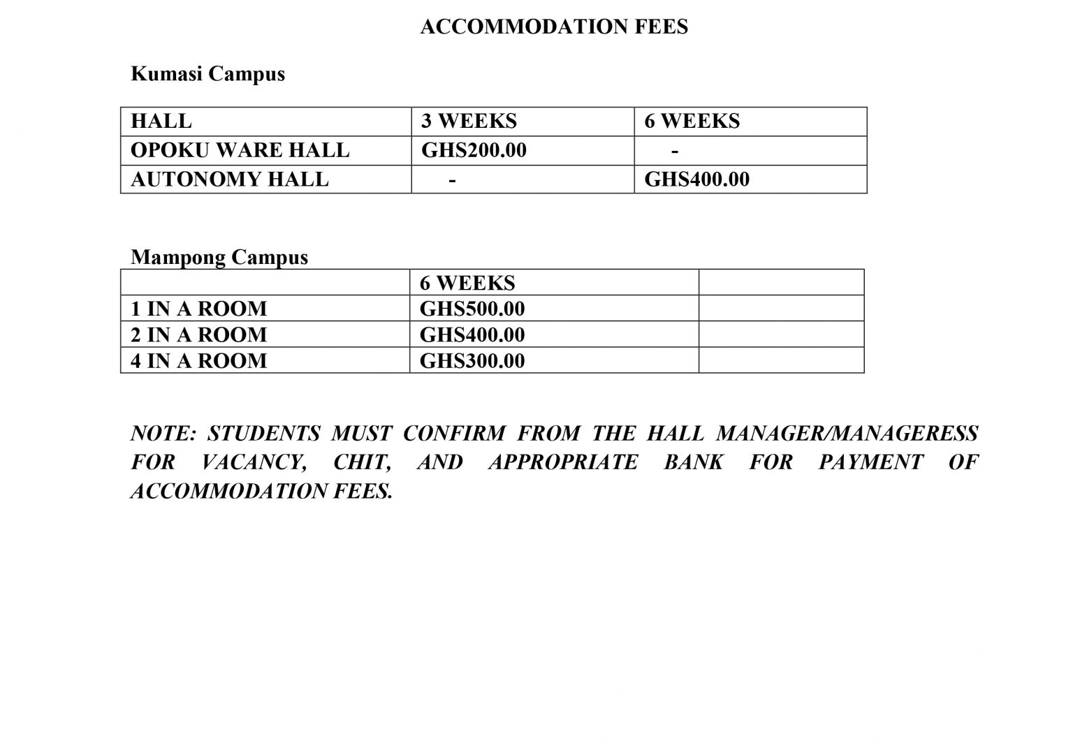 Fees Schedule – AAMUSTED