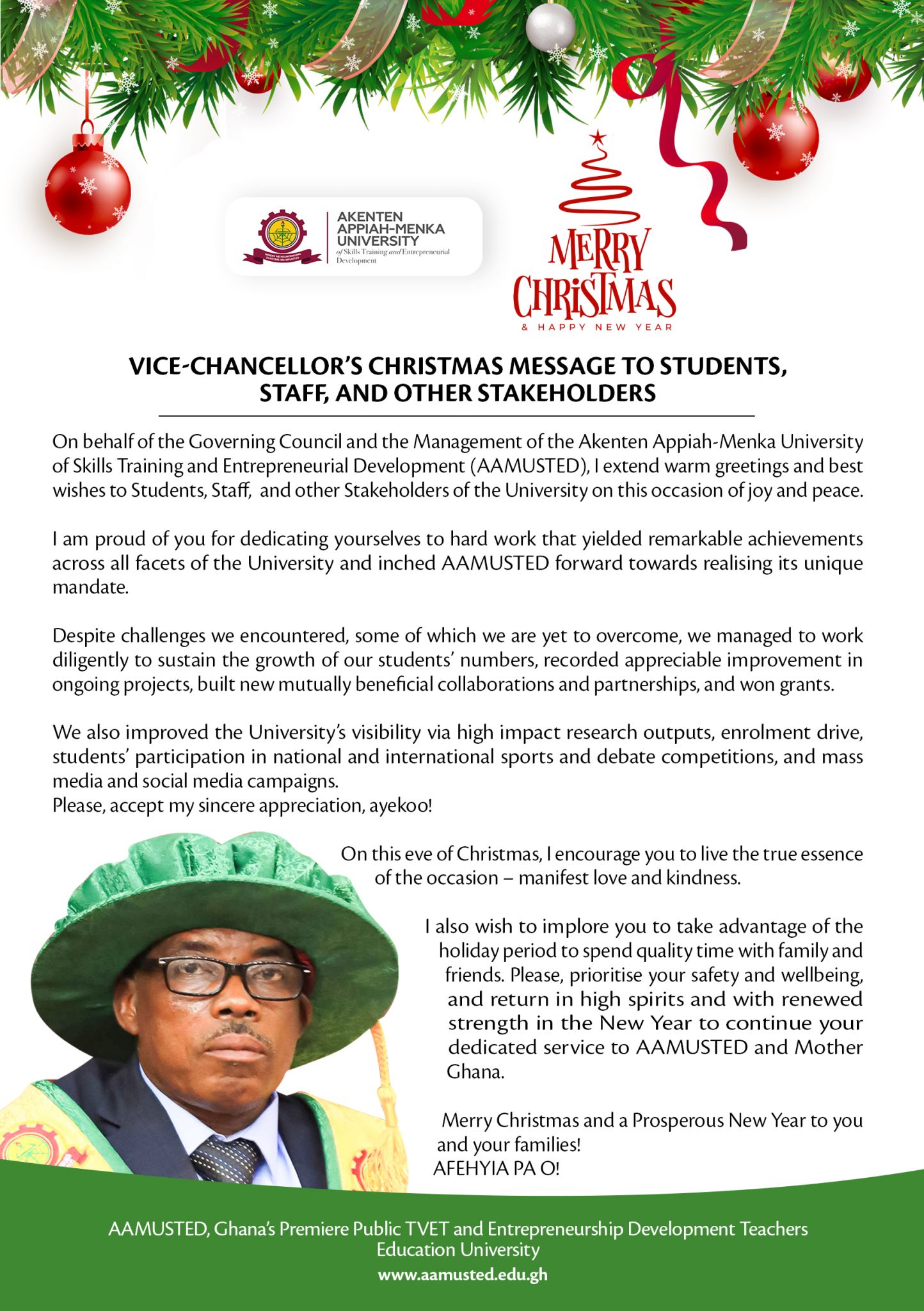 Vice-Chancellor's Christmas Message to Students, Staff, and other ...